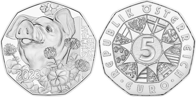 Un cerdo de la suerte en la primera moneda austriaca 2023 | Numismatica ...