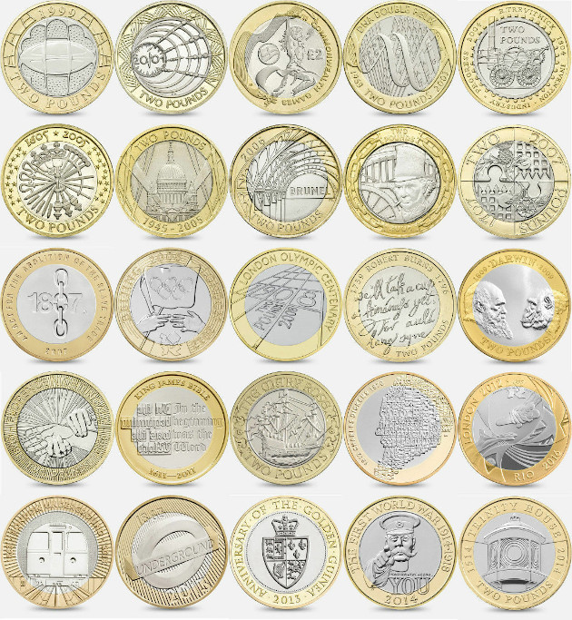 Todas las monedas de 2 libras bimetálicas de Reino Unido | Numismatica ...